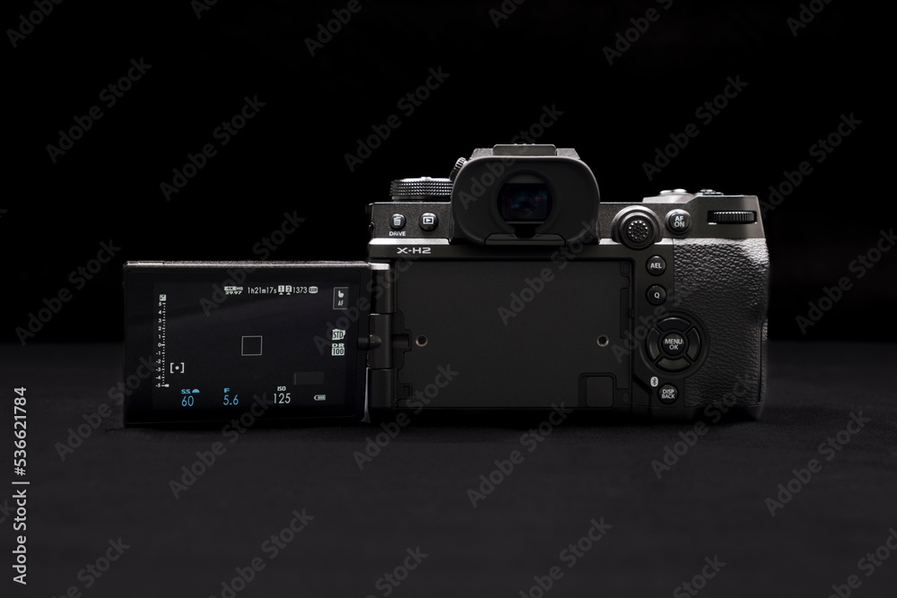 Fujifilms new X-H2 40mp camera body rear view screen activated. Stock ...