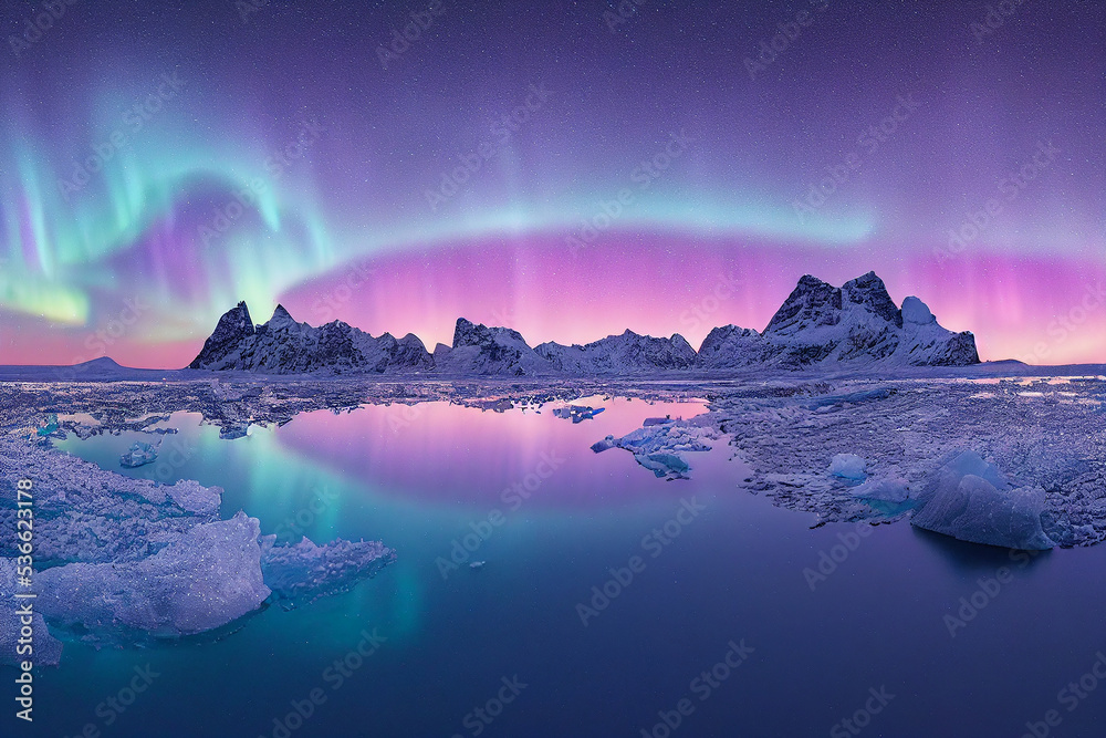 Ilustración de Stock Magnificent Aurora Borealis Over Arctic Rocky ...