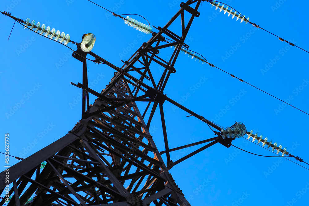 Power line support. Structure for holding wires, ground wire overhead ...