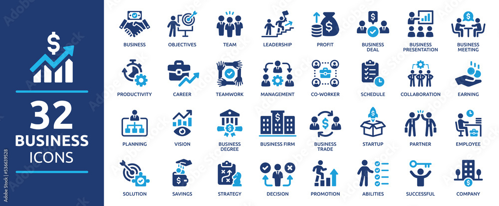 Business icon set. Business team, meeting, partnership, startup ...