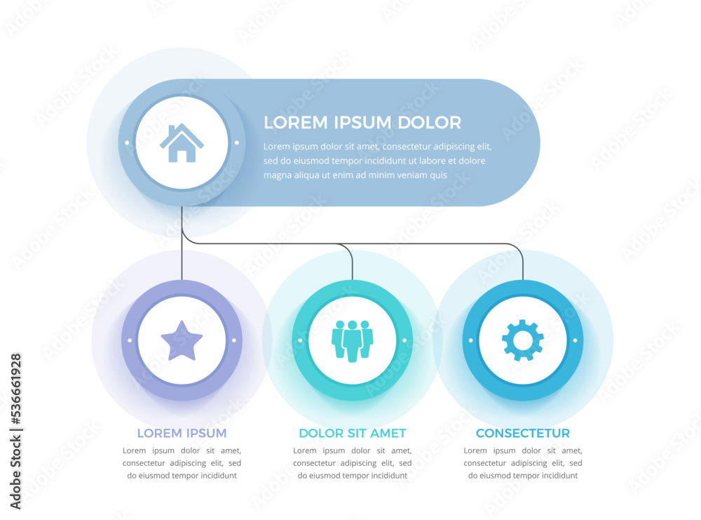 Infographic template with main title and 3 elements, flowchart Stock ...