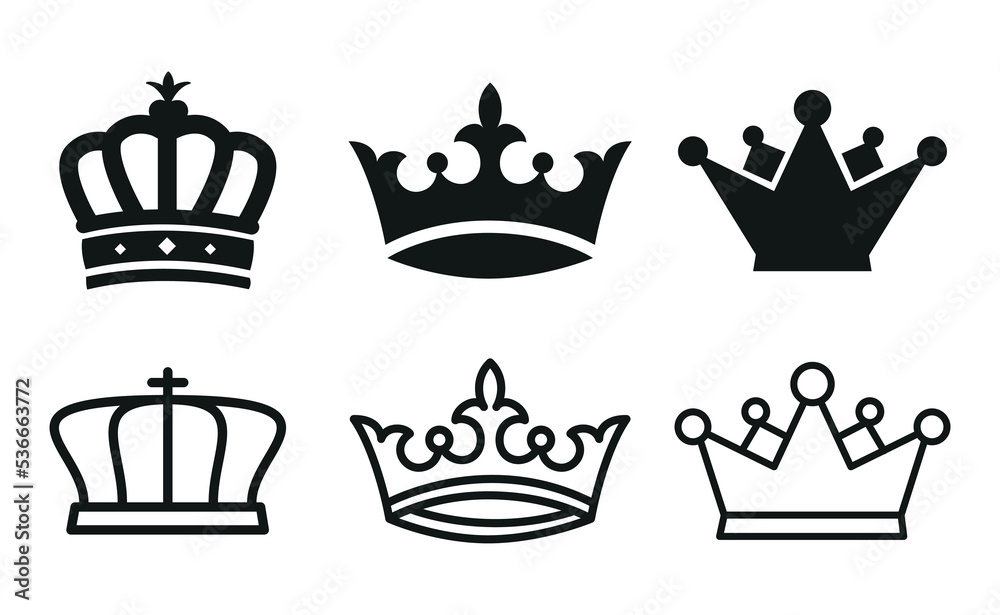 Crown Icon Set Flat Style. Royal Crown Symbol Collection Vector ...