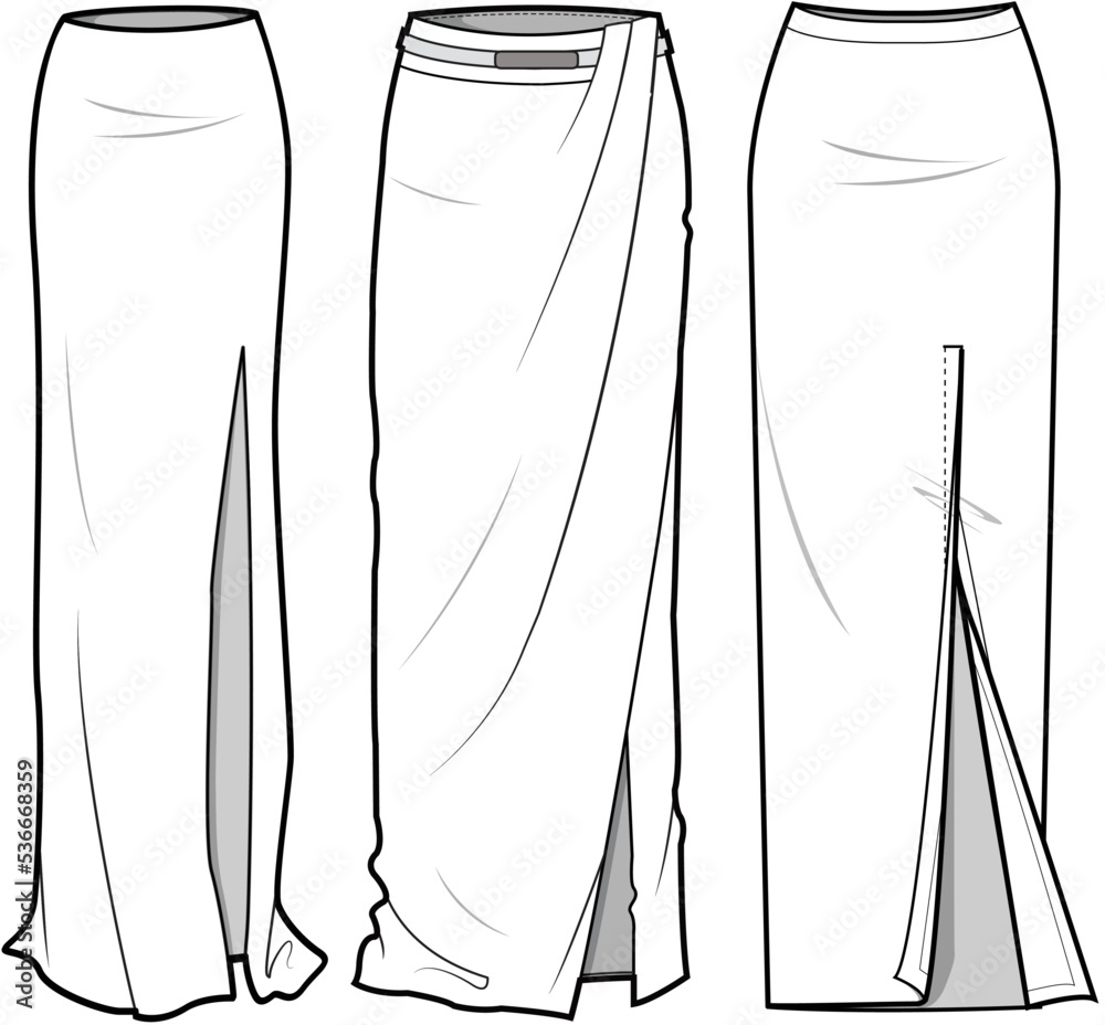 Vector de Stock Maxi Tight Skirts with Slit, Straight Cut Skirt, Pencil ...