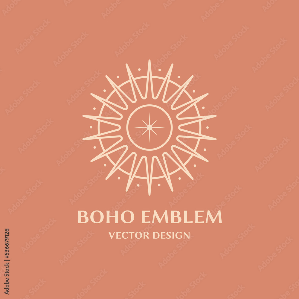 Vector linear boho emblems.Bohemian logos design with cloudy sky ...