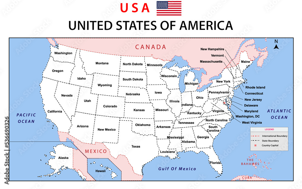 USA Map. Political map of the United States of America. US Map with ...