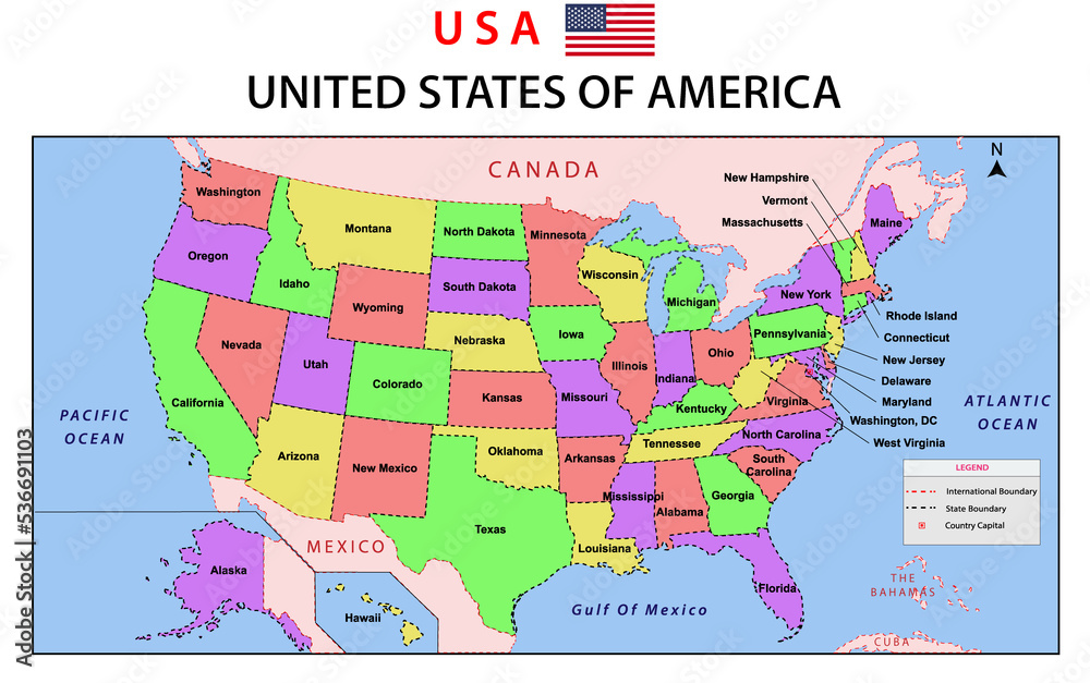 USA Map. Political map of the United States of America. colorful US Map ...