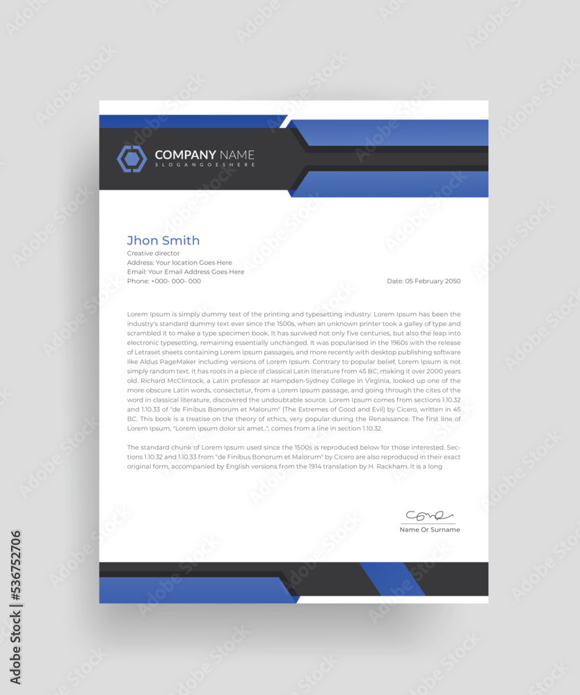 Corporate business letterhead design, official minimal creative ...