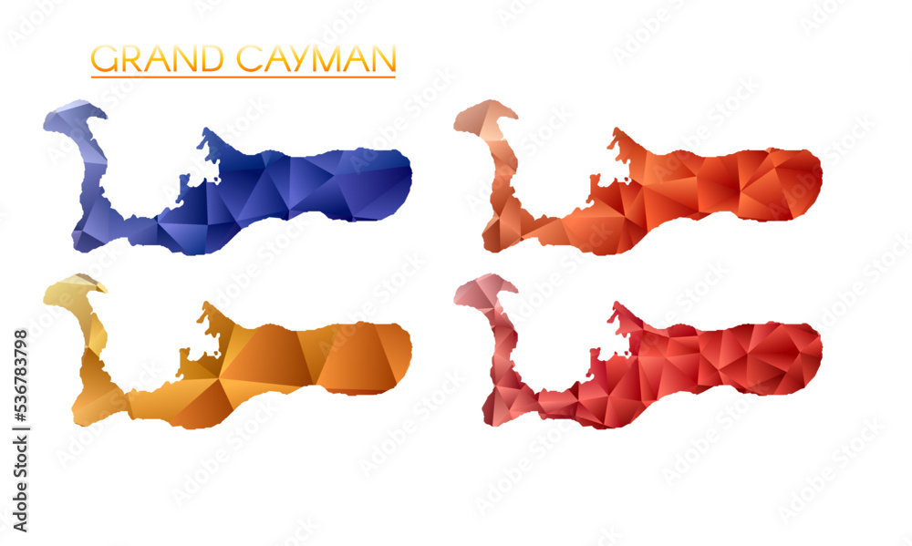 Vektor Set of vector polygonal maps of Grand Cayman. Bright gradient ...