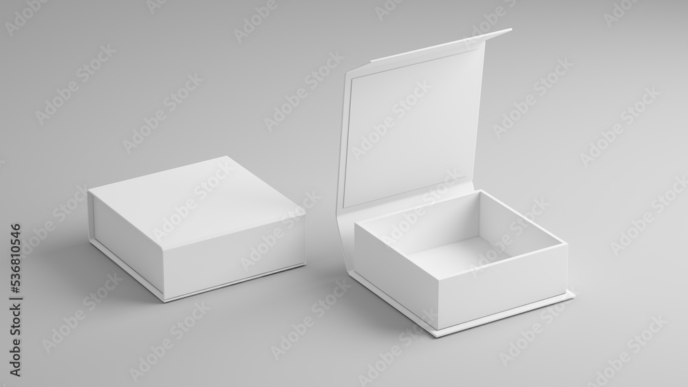 White folding gift box - Opened and closed gift box. 3d rendering mock ...