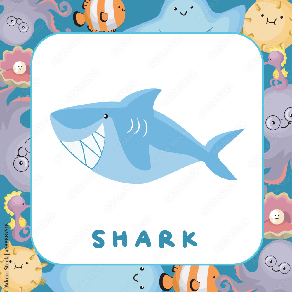 Стоковое векторное изображение «Sea animal flashcards for kids ...