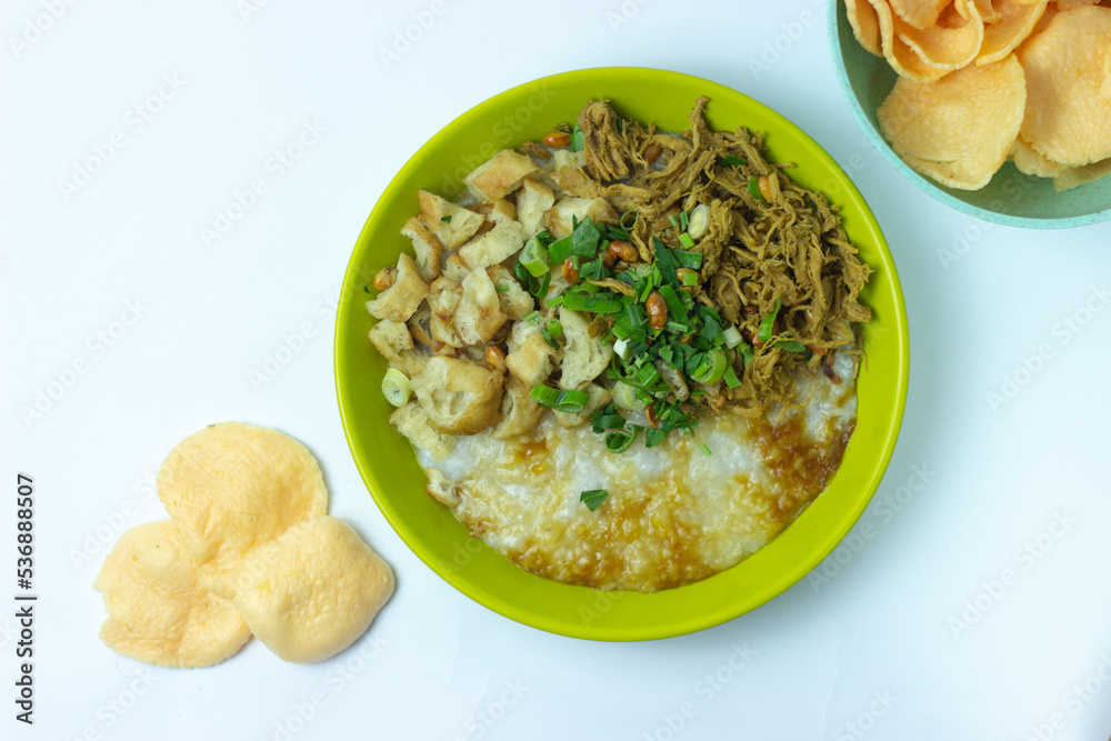 Photo Stock Bubur ayam Bandung or Chicken Porridge, Indonesian ...