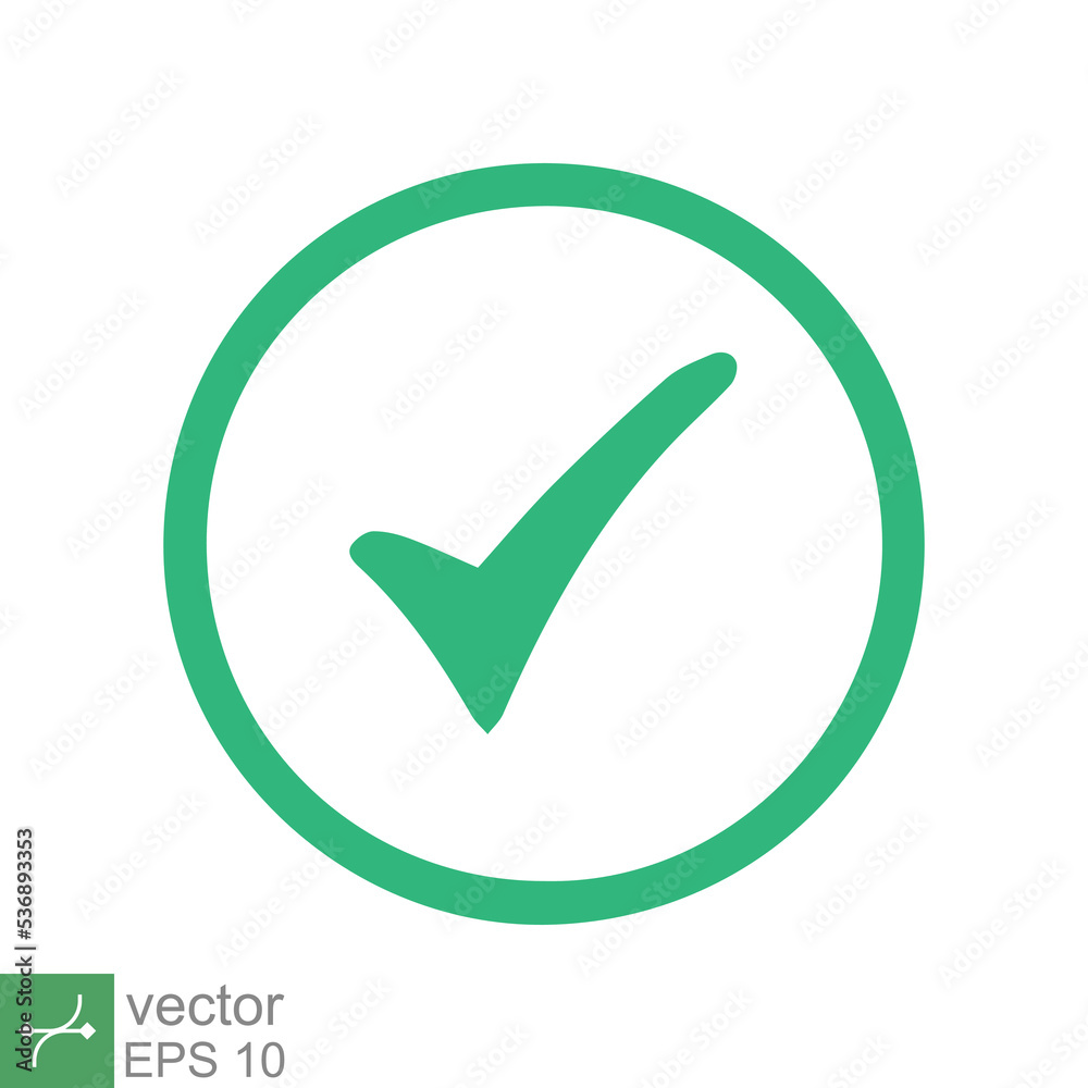 Green check mark icon. Simple flat style. Tick symbol, checkbox, right ...