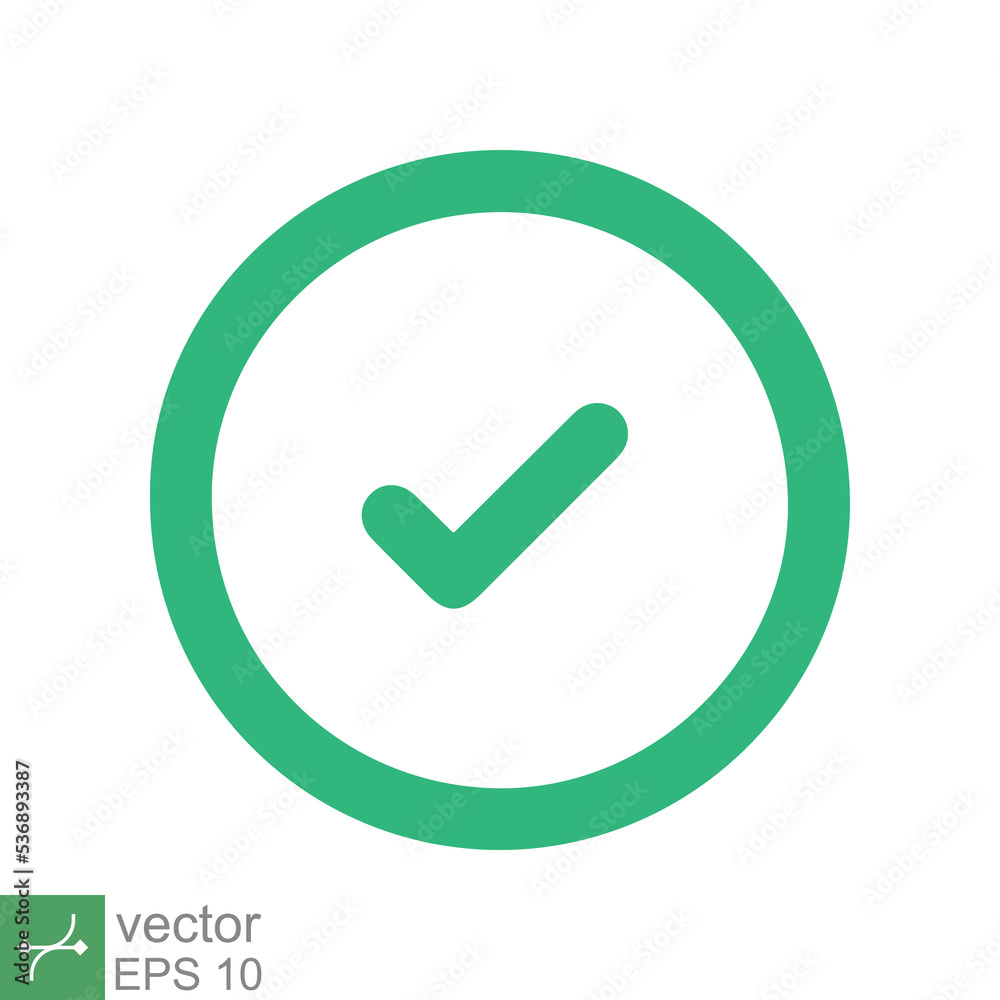 Green check mark icon. Simple flat style. Tick symbol, checkbox, right ...