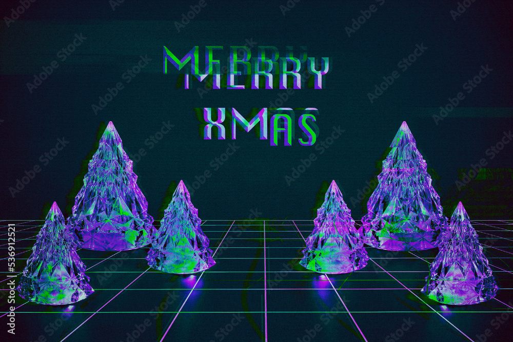 Digital distorted interlaced Christmas trees on abstract futuristic ...
