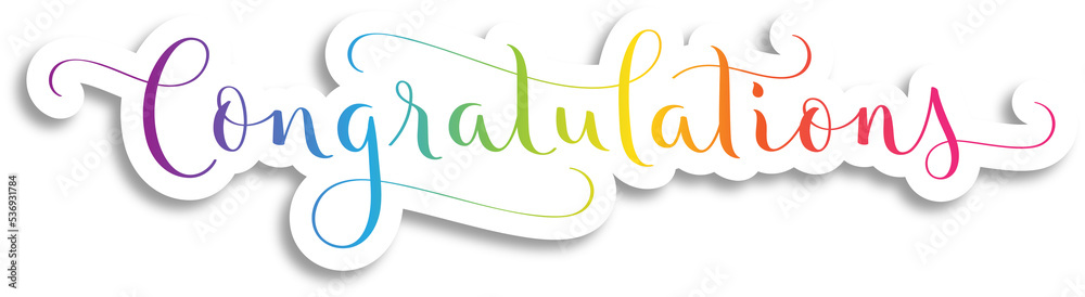 CONGRATULATIONS! colorful brush lettering sticker on transparent ...