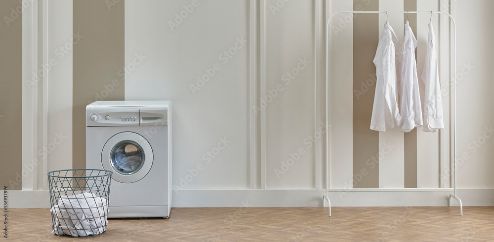 Washing dryer machine and ironing table interior style, laundry room ...