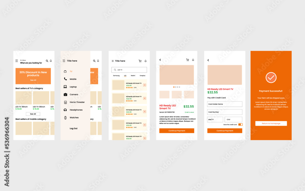 Online Shopping App with dashboard, catalog page, payment page. UI, UX ...