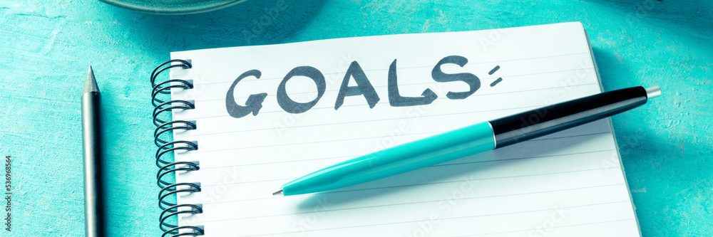 Goals panorama. The concept of goal setting, writing a list or a plan ...