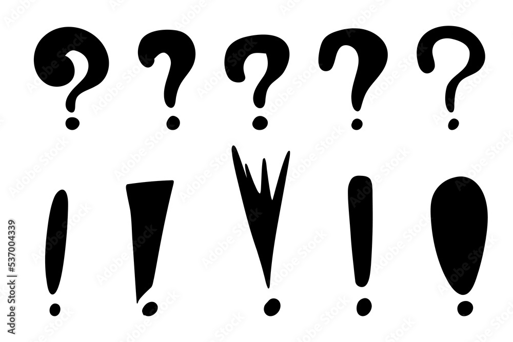 Doodle exclamation marks and question marks. Hand drawn exclamation ask ...