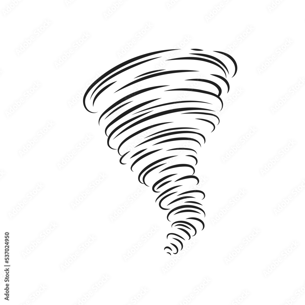 Tornado line icon. Spiral whirlwind and hurricane with speed whirl and funnel, danger wind ...