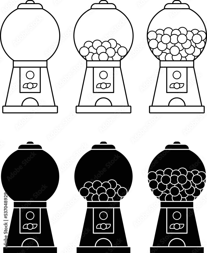 Gumball Vending Machine Clipart Set - Outline and Silhouette Stock ...