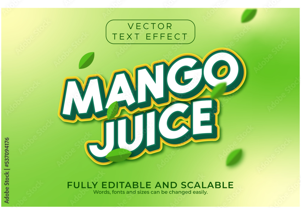 Mango text effect fully editable white with a green background Stock ...
