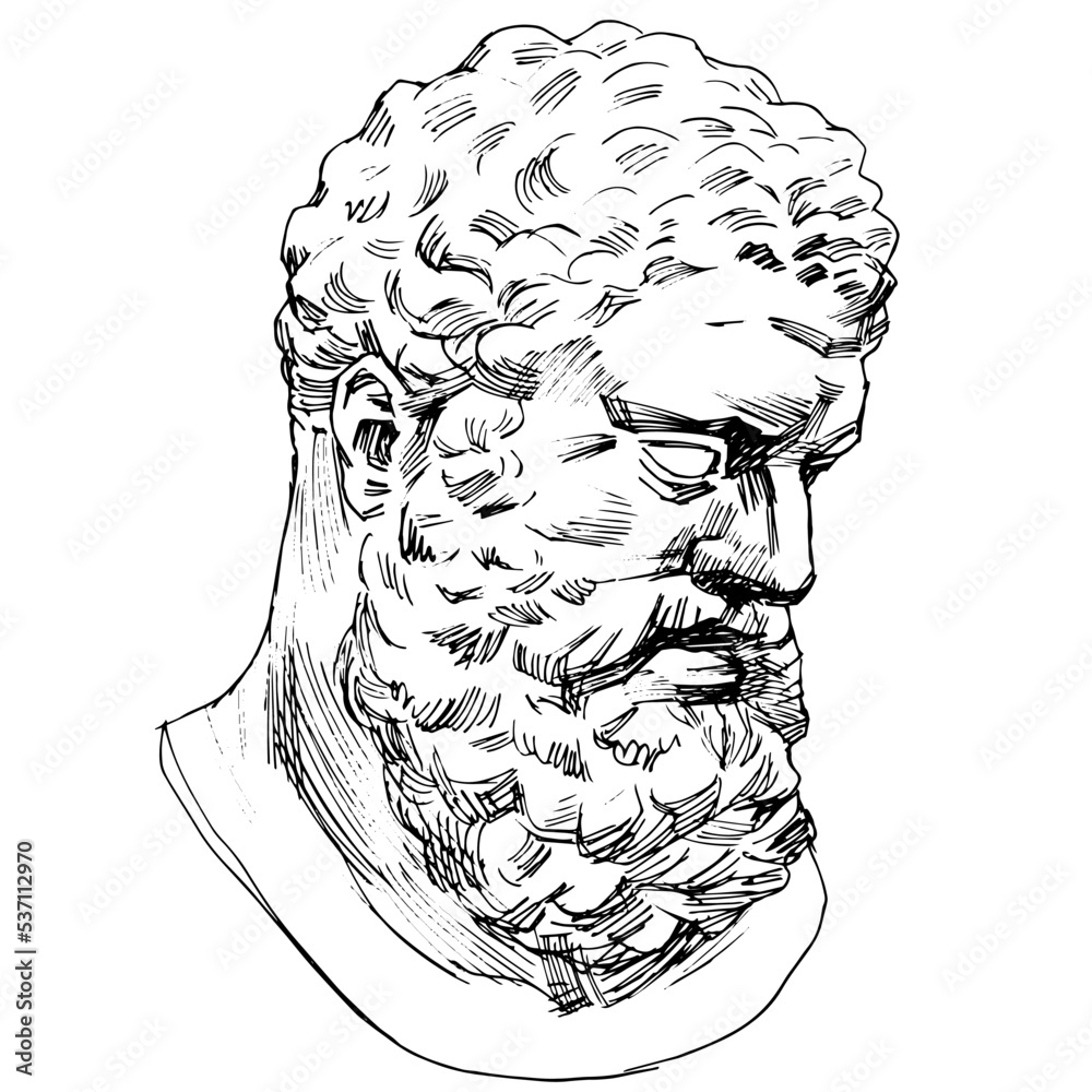 Hand drawn vector line art illustration of ancient greek sculpture ...