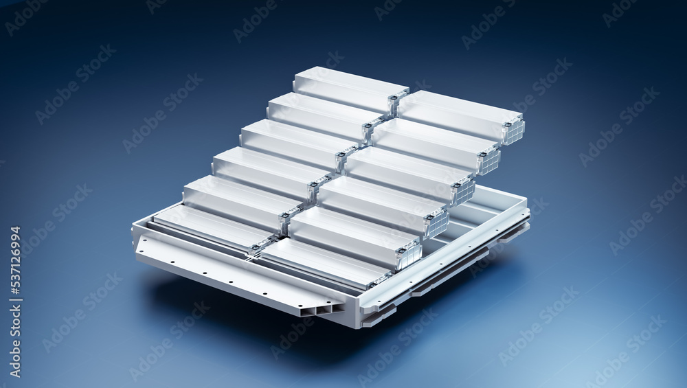 Electric vehicle lithium ion rechargeable battery module inside metal ...