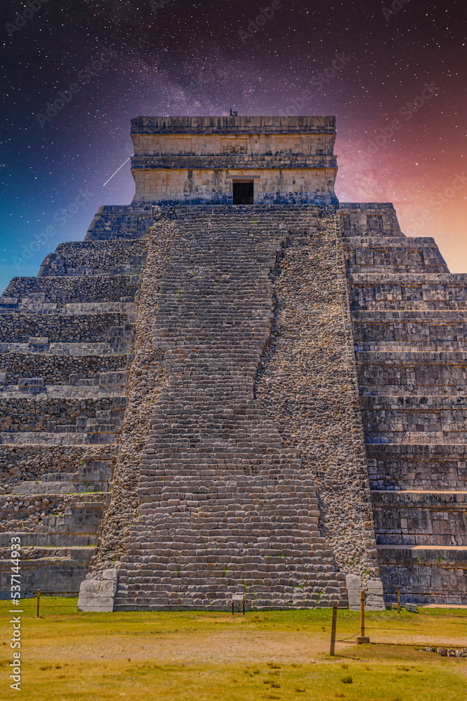Ladder steps of temple Pyramid of Kukulcan El Castillo, Chichen Itza ...