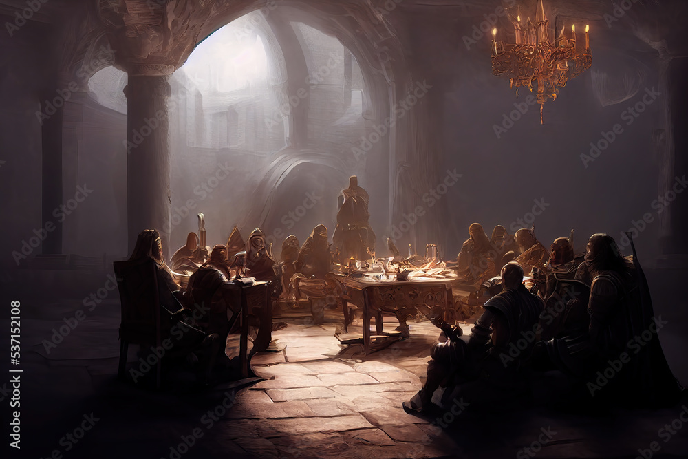 AI generated image of medieval knights sitting around a round table ...