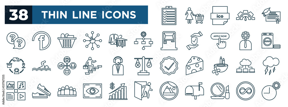 set of most common used web icons in outline style. thin line icons ...