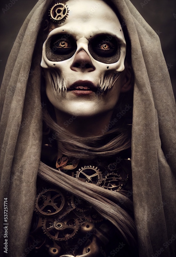 Scary demon with a skull face, skeleton style and evil look wearing a ...