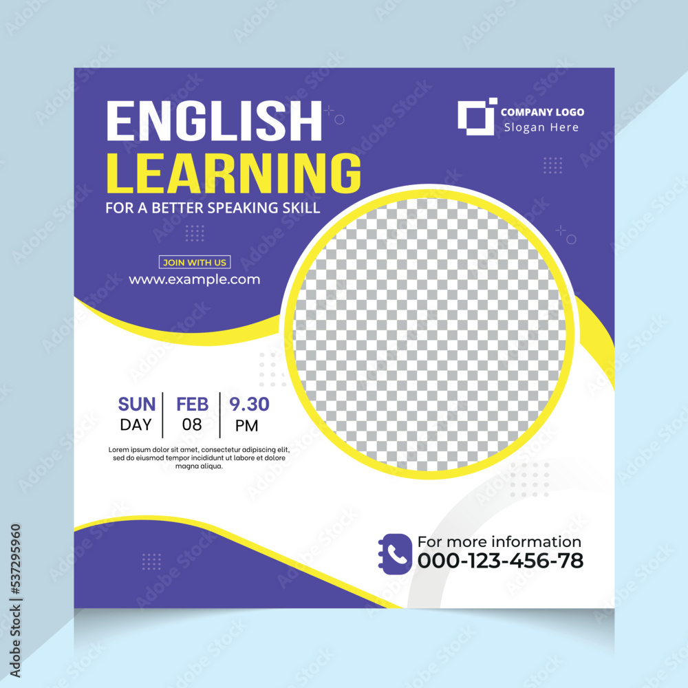 English learning social media advertisement post template design for ...