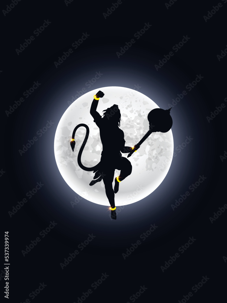 Lord Hanuman with moon background beautiful poster. Stock Vector ...