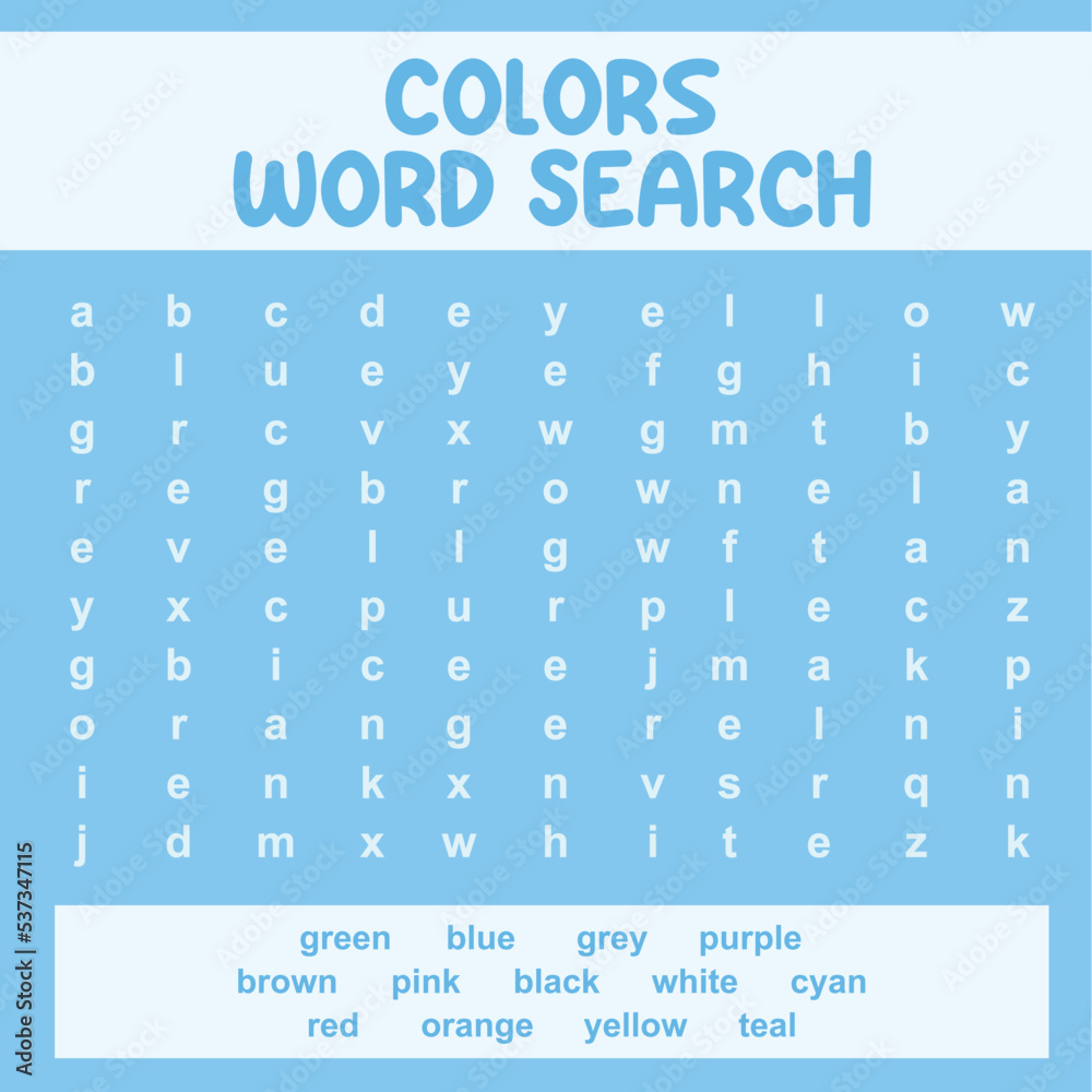 Colors Word Search worksheet. Educational worksheet for preschool ...