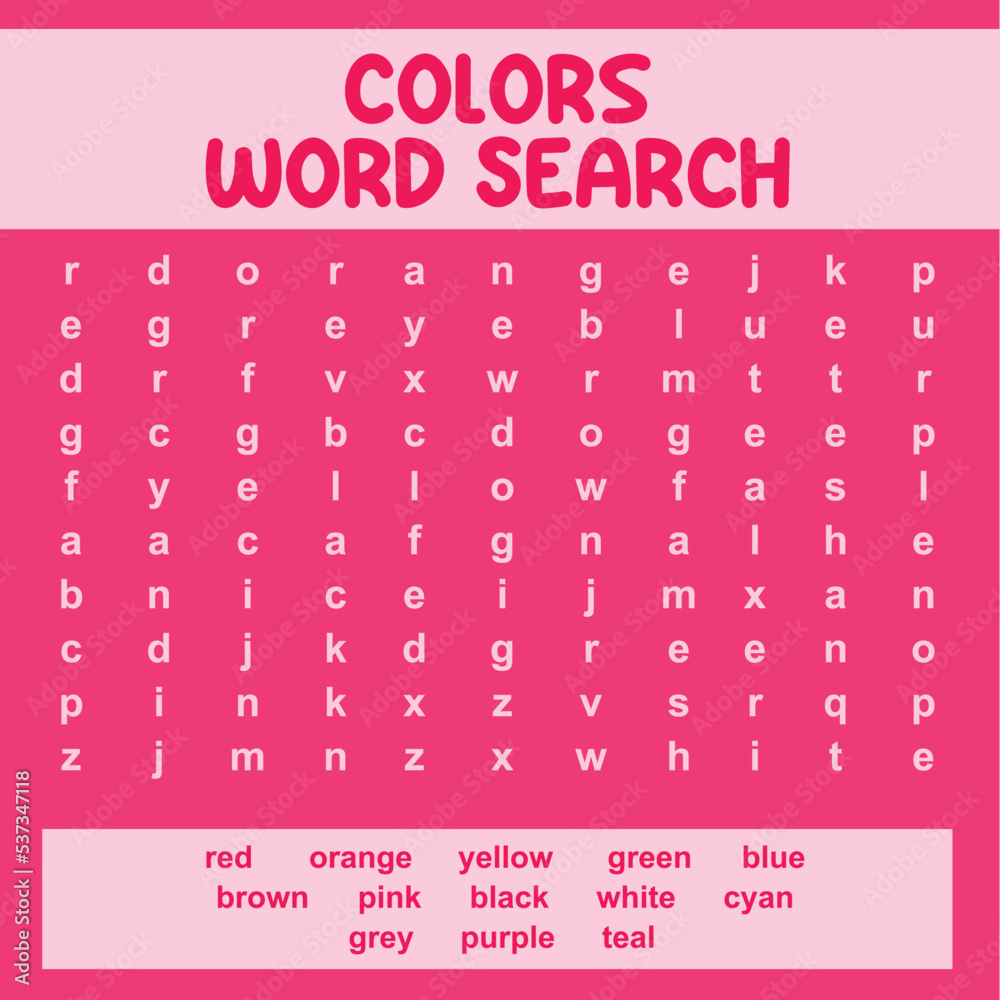 Colors Word Search worksheet. Educational worksheet for preschool ...