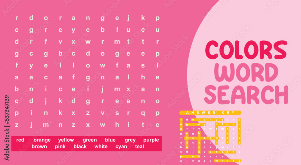 Colors Word Search worksheet. Educational worksheet for preschool ...