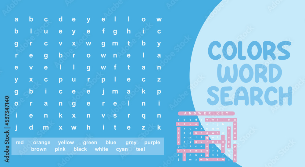 Colors Word Search worksheet. Educational worksheet for preschool ...