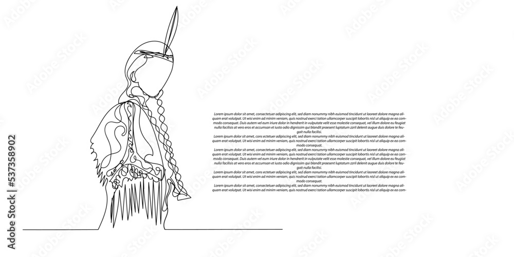 continuous line of indian tribes. one line drawing of Native Americans ...