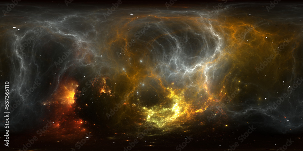 360 degree space background with nebula and stars, equirectangular ...