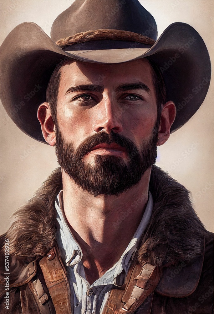 Hyper realistic AI generated digital art of a handsome, heroic cowboy ...