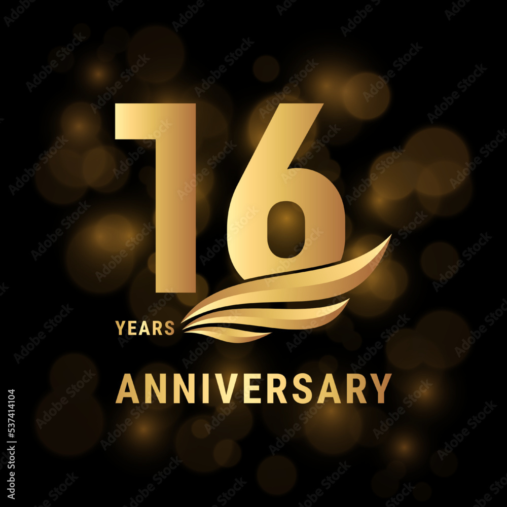 16th Anniversary Logo, Logo design with gold color wings for poster ...