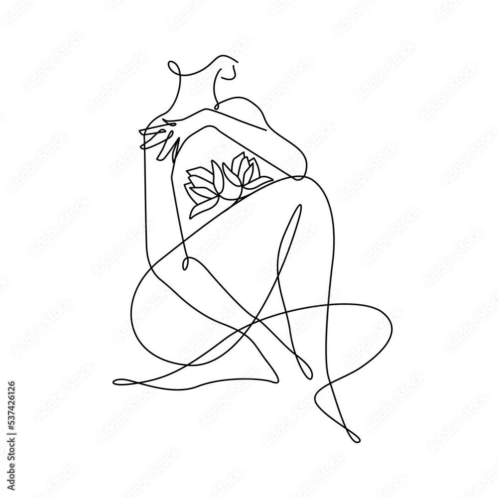 Vetor Woman Body Line Drawing. Abstract Minimal Female Figure ...