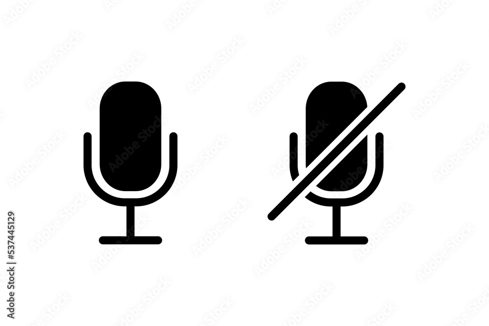 Mute on and off microphone symbol black color isolated on white ...