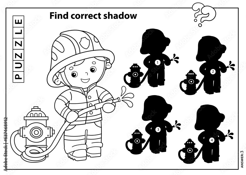 Puzzle Game for kids. Find correct shadow. Coloring Page Outline Of ...