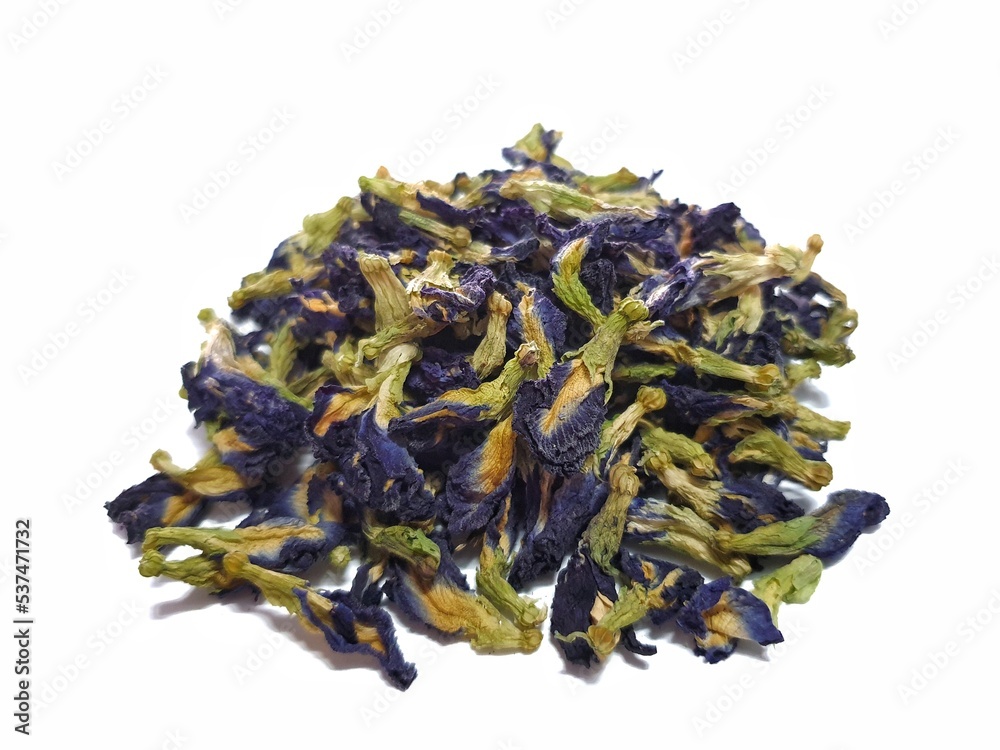 Dried Blue Pea Flower or Butterfly Pea isolate on white background. or ...