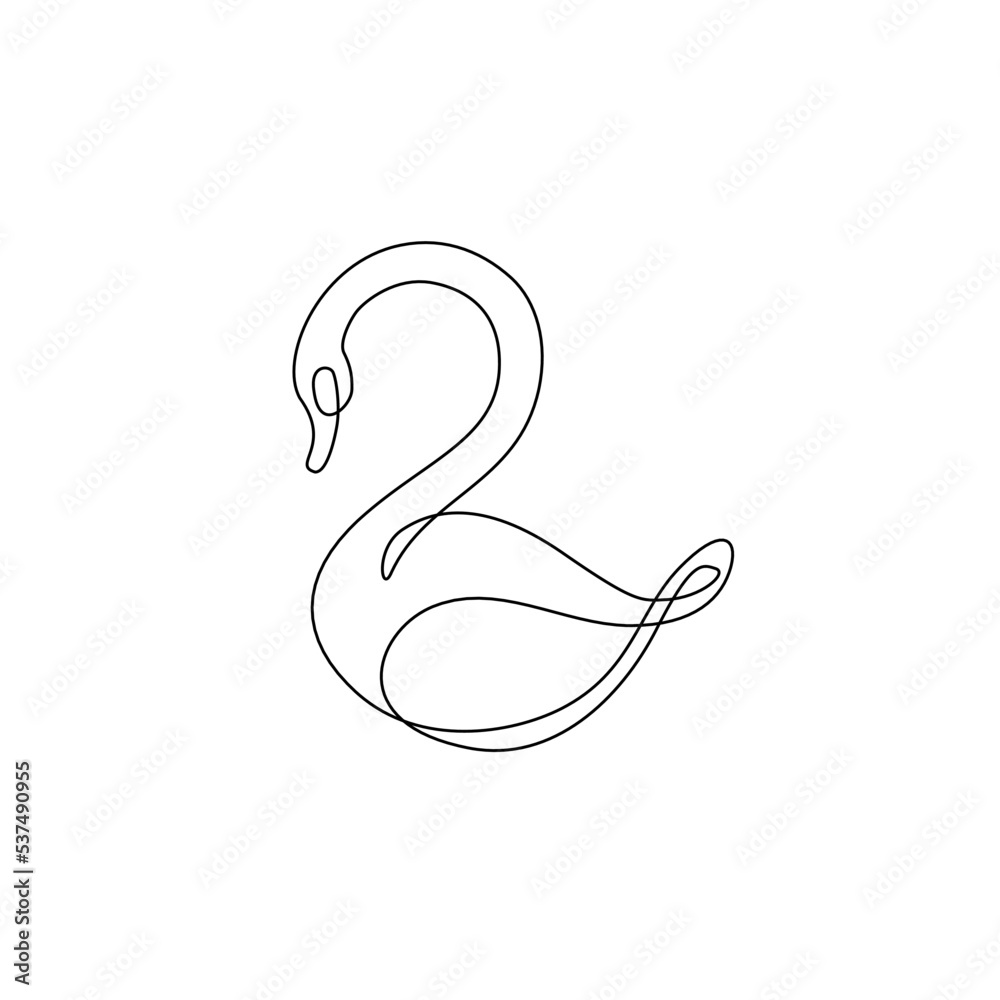 Swan continuous line drawing, isolated vector illustration, tattoo ...