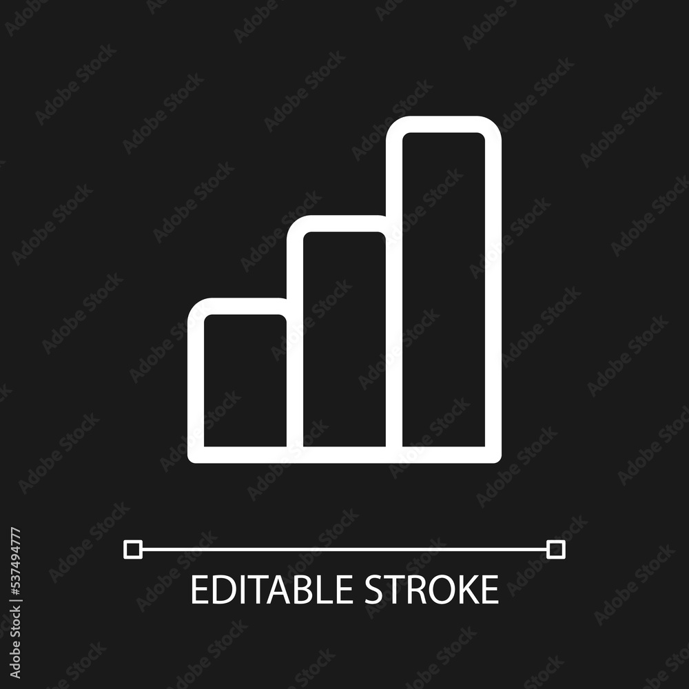 Bar chart pixel perfect white linear ui icon for dark theme. Data ...
