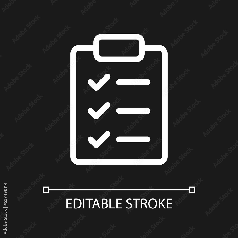 Checklist pixel perfect white linear ui icon for dark theme. Wellness ...