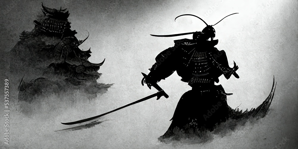 Ilustração Japanese samurai illustration in japanese ink art, samurai ...